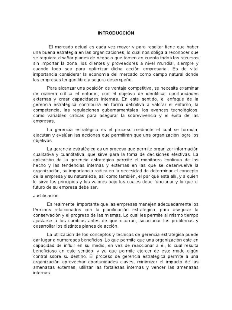 Introducción Gerencia Estratégica | PDF | Planificación | Economias Introducción Gerencia Estratégica | PDF | Planificación | Economias
