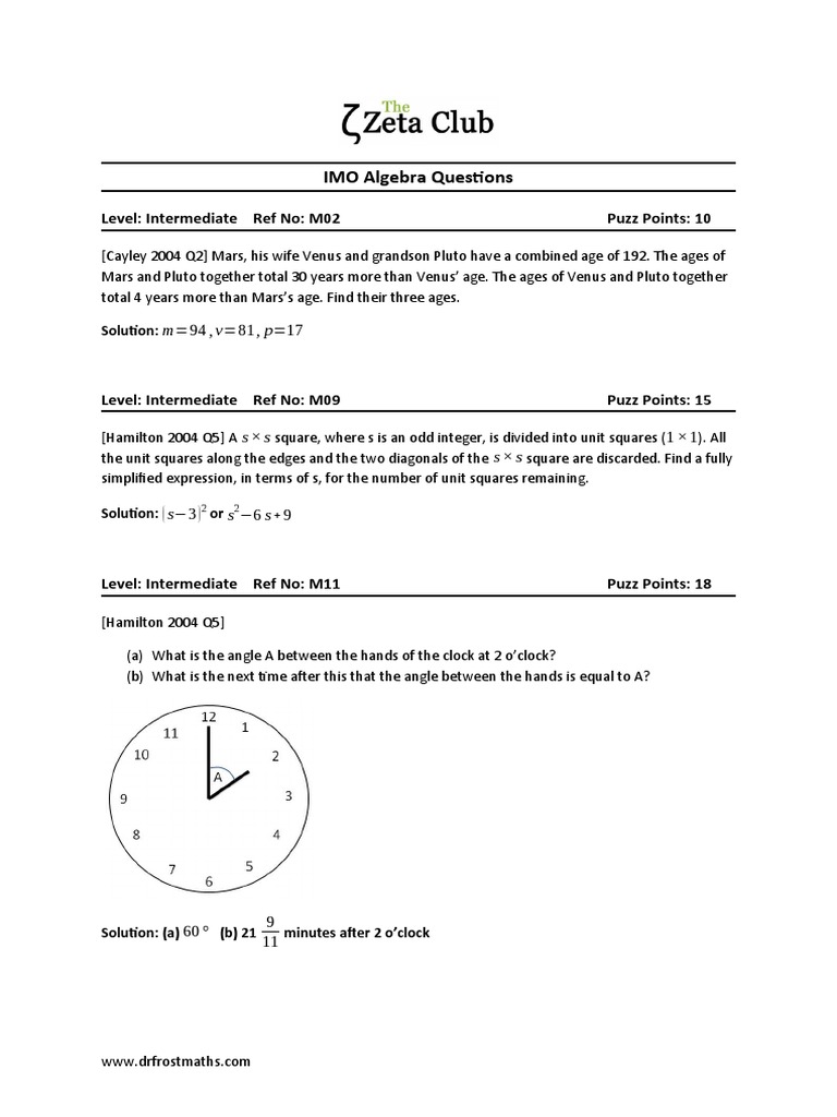 IMO AlgebraWithSolutions | PDF | Mathematical Objects | Mathematical Concepts