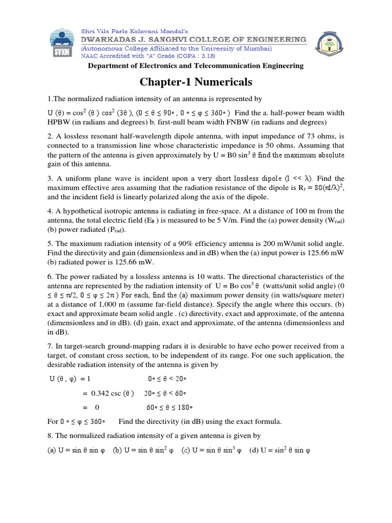 Numericals CH 1 | PDF
