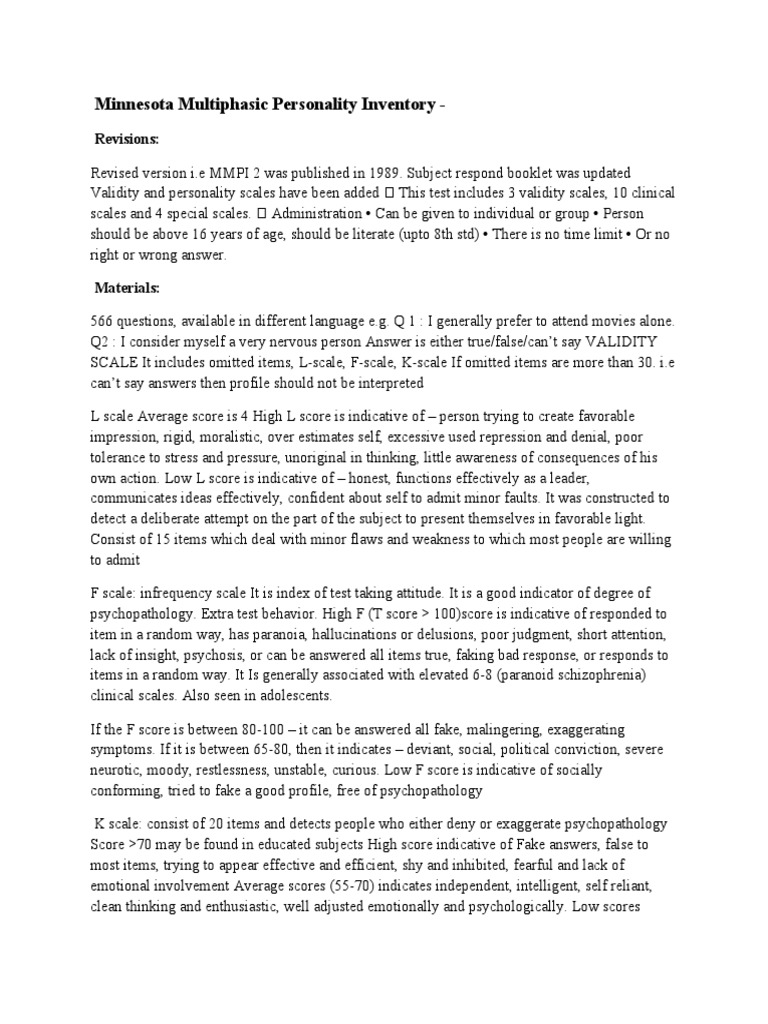 MMPI Administration and Scoring | PDF | Clinical Medicine | Behavioural ...