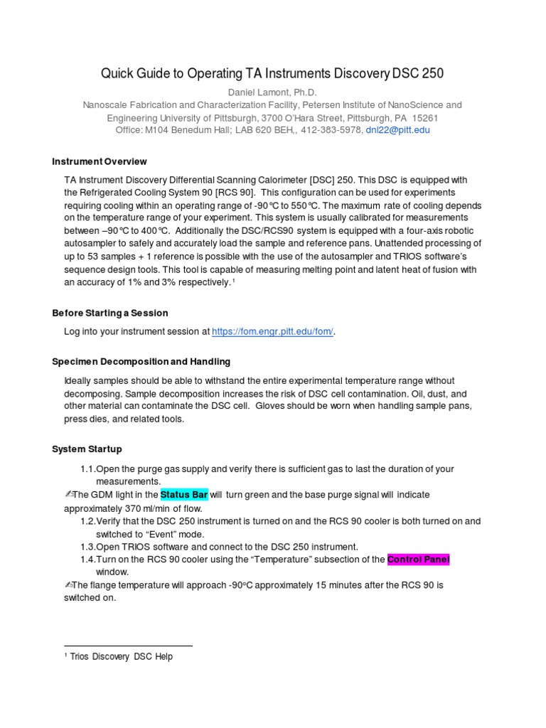 Operating Guide for DSC 250 | PDF | Differential Scanning Calorimetry ...