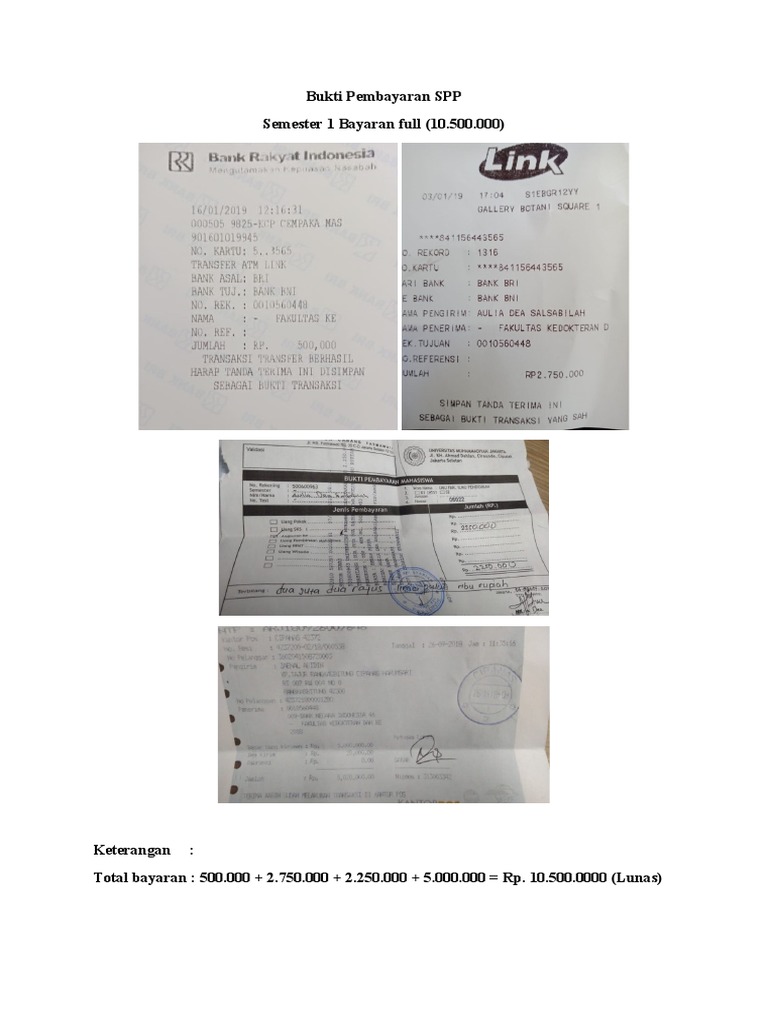 Bukti Pembayaran SPP Sem 1 - 8 | PDF