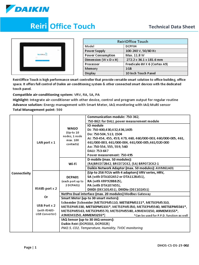 ReiriOffice Touch Datasheet | PDF | Information And Communications ...