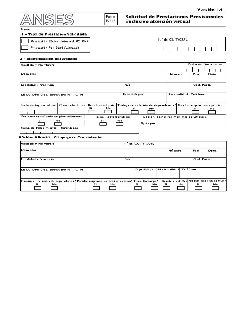 Form PS 618 Solicitud de Prestaciones Previsionales PDF | PDF