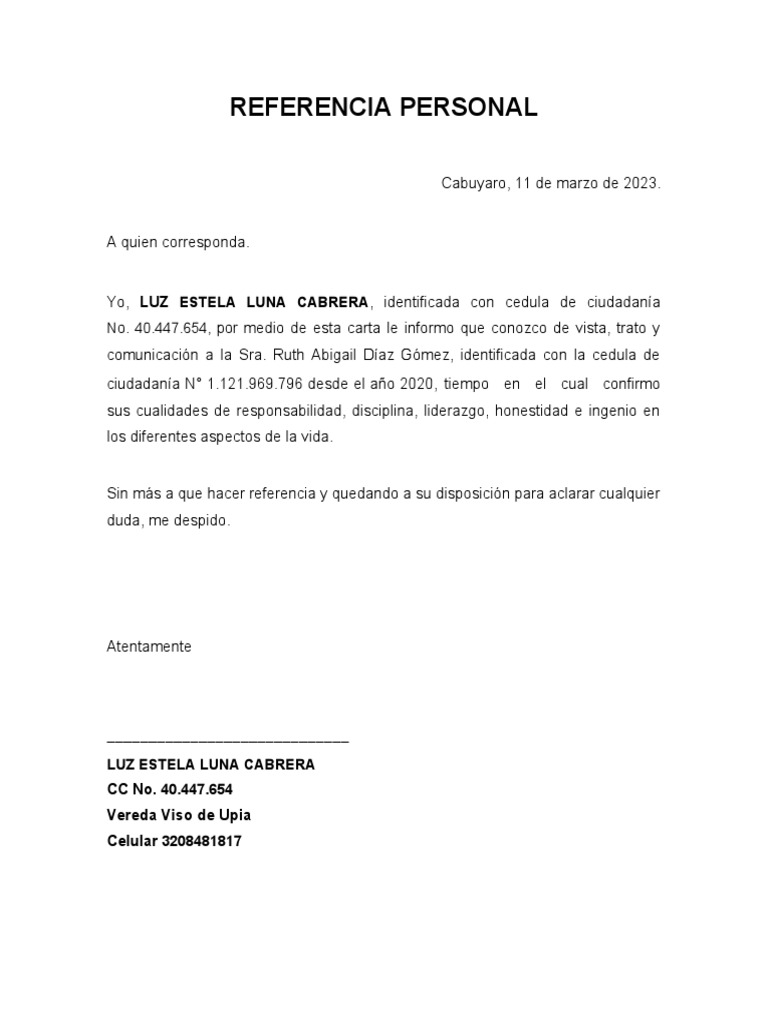 Carta de Referencia Personal | PDF