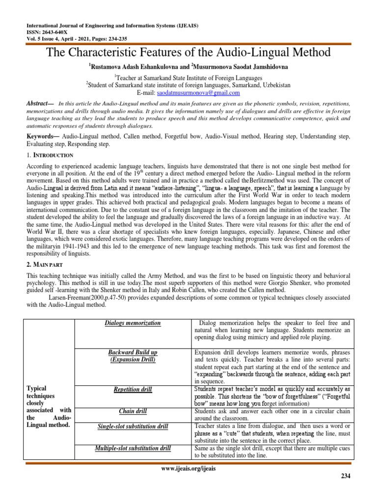 The Characteristic Features of The Audio-Lingual Method | Download Free PDF | Language Education ...