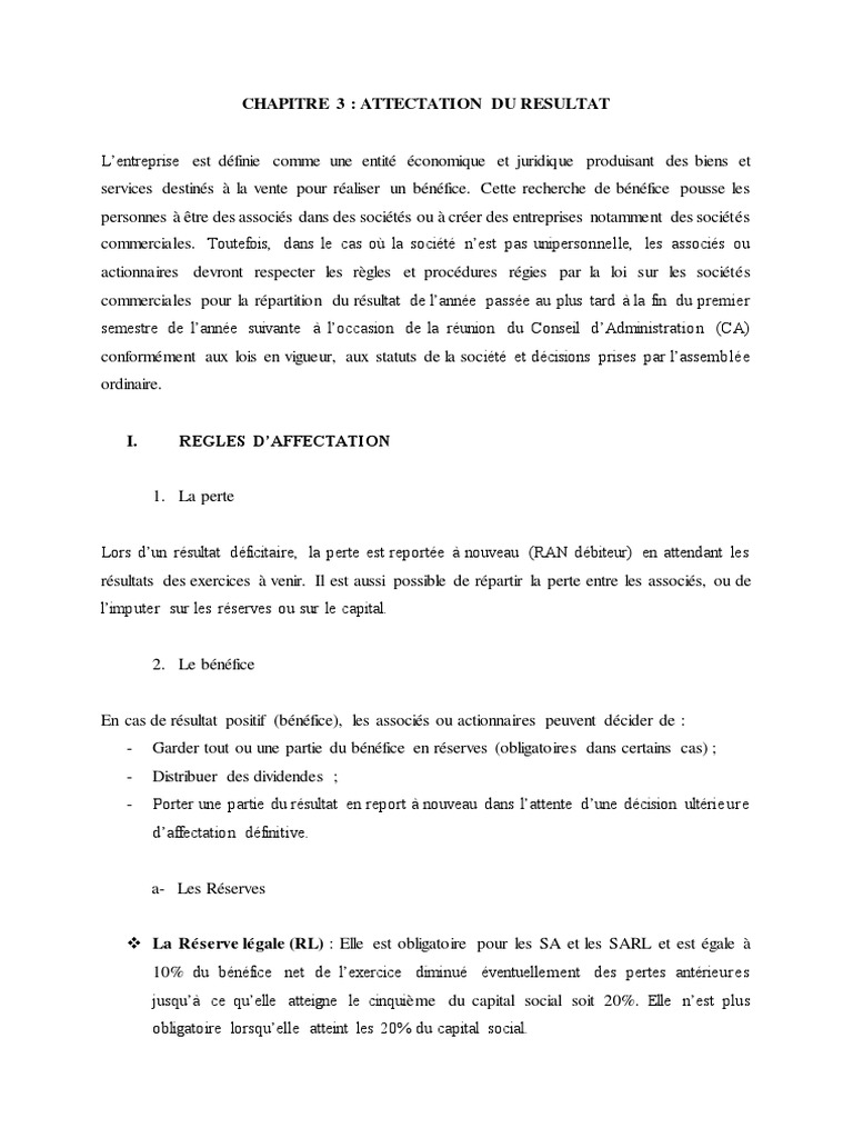 Affectation des Résultats en Société Commerciale | PDF | Dividende ...