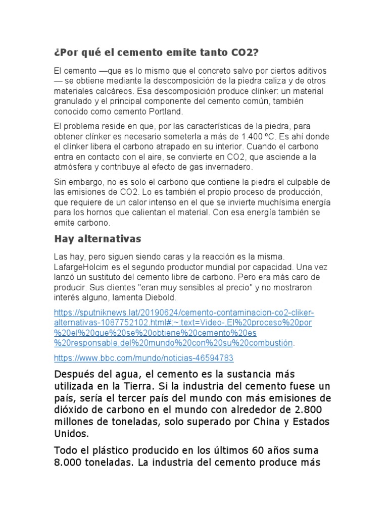 Por Qué El Cemento Emite Tanto CO2 | PDF | Cemento | Dióxido de carbono