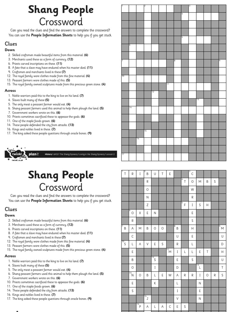Shang Dynasty Crossword Puzzle | PDF | Crossword