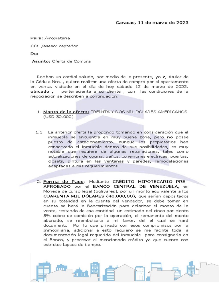 Modelo de Oferta Compra Apartamento | PDF