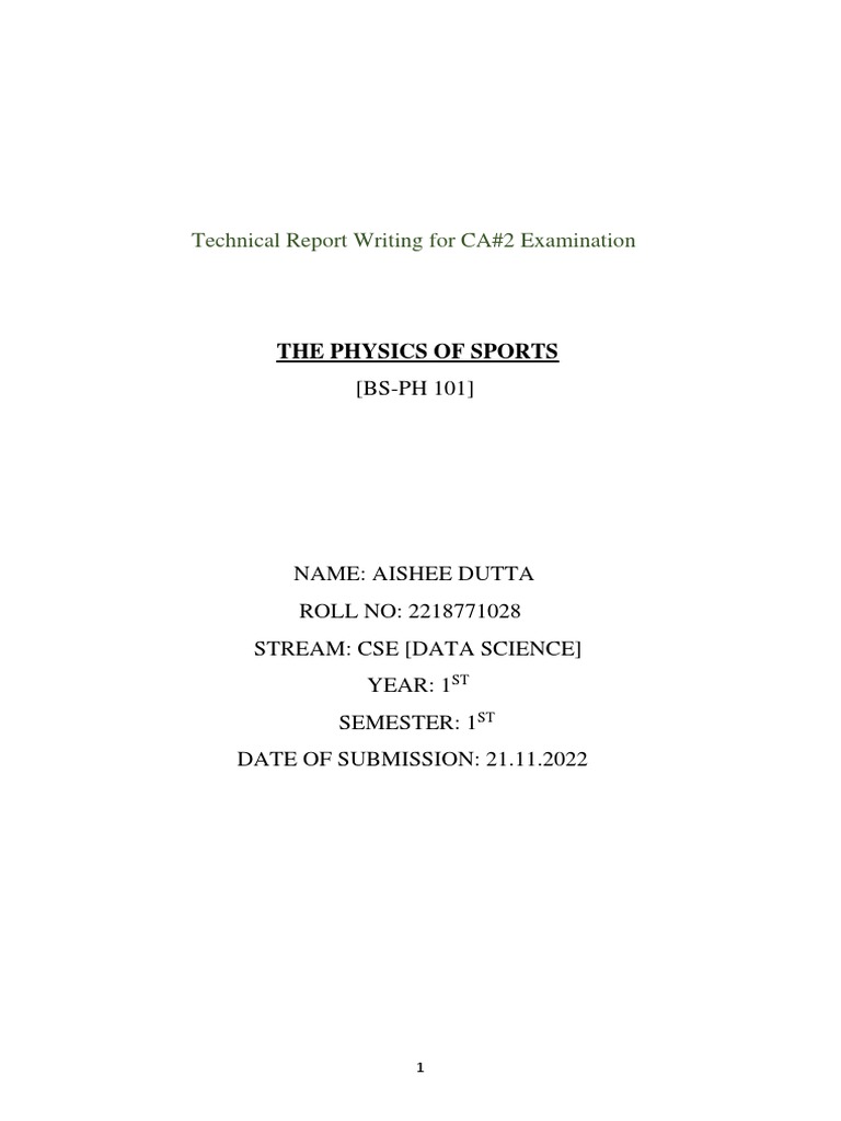 Physics in Sports: A Technical Report | PDF | Force | Mechanics