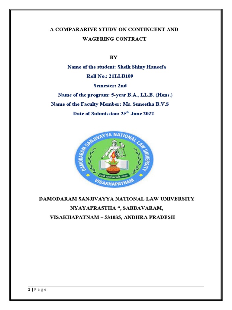 Compartive Study of Wagering and Contingent Contract | PDF | Insurance ...