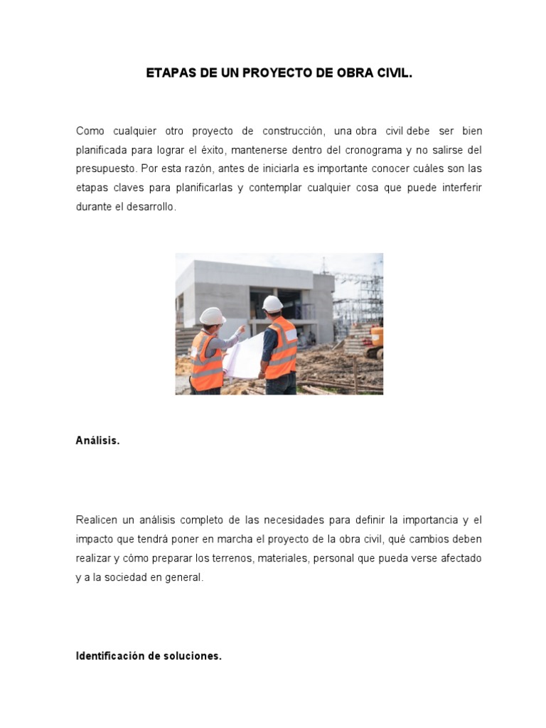 Etapas de Un Proyecto de Obra Civil, Sectores Que Abarca La ...