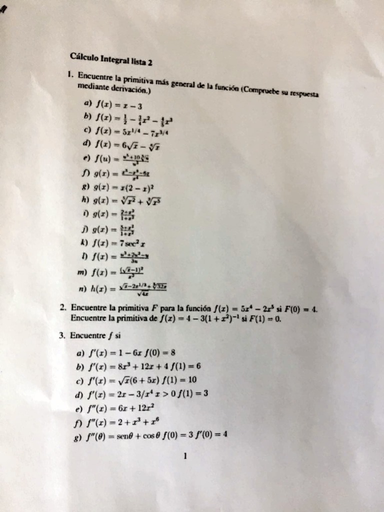 Calculo Integral Lista 2 | PDF