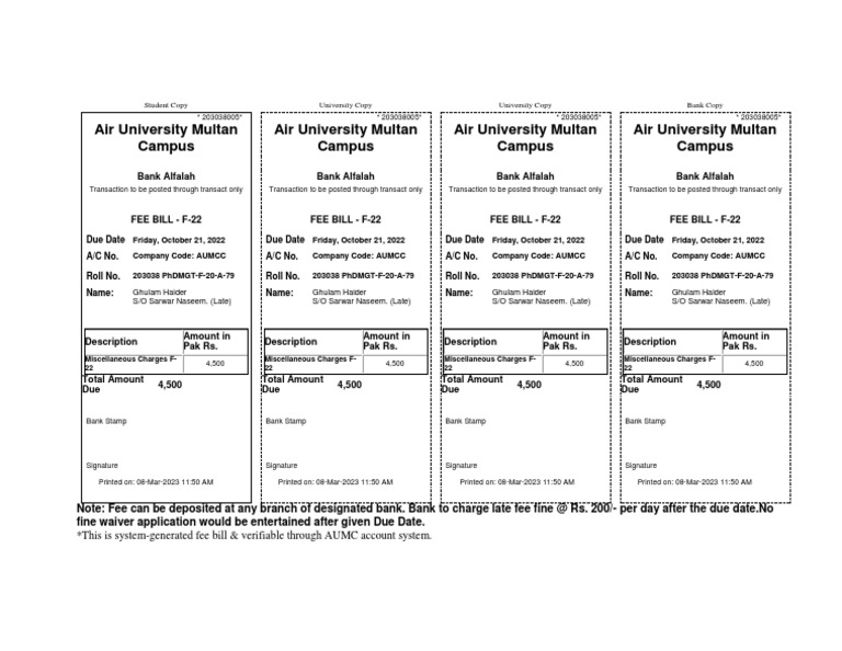 Fee Voucher AUMC | PDF