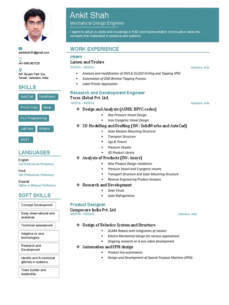 Ankit Shah Resume | PDF | Engines | Internal Combustion Engine