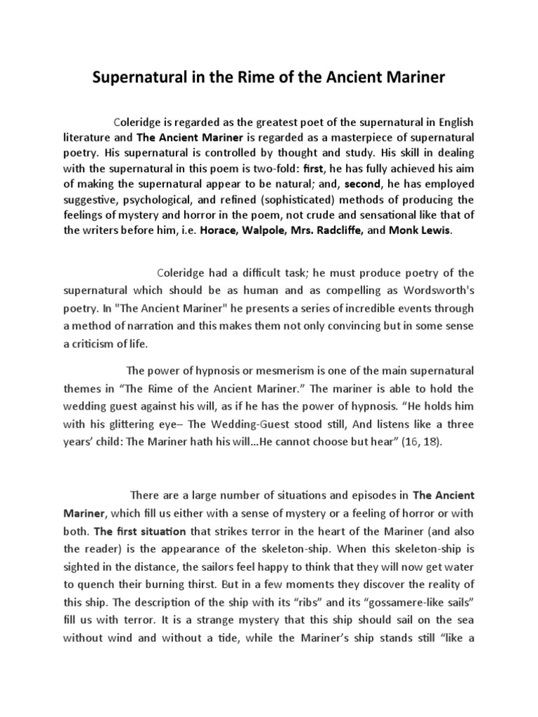 @ Supernatural in The Rime of The Ancient Mariner | PDF | Horror Fiction