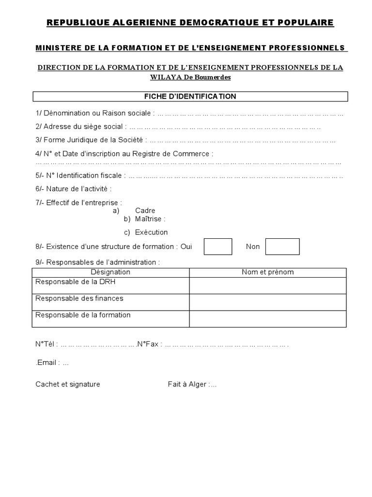 Fiche d'identification d'entreprise | PDF | Finance et gestion monétaire
