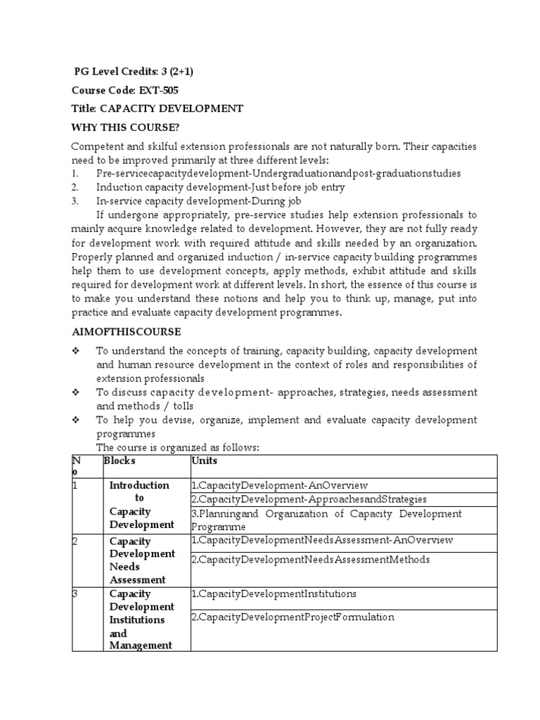 Capacity Development Course Overview | PDF | Capacity Building | Evaluation