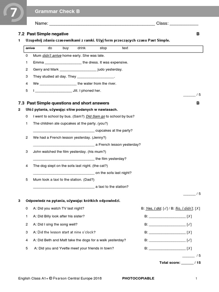 EC A1P - Grammar Check 7B | PDF