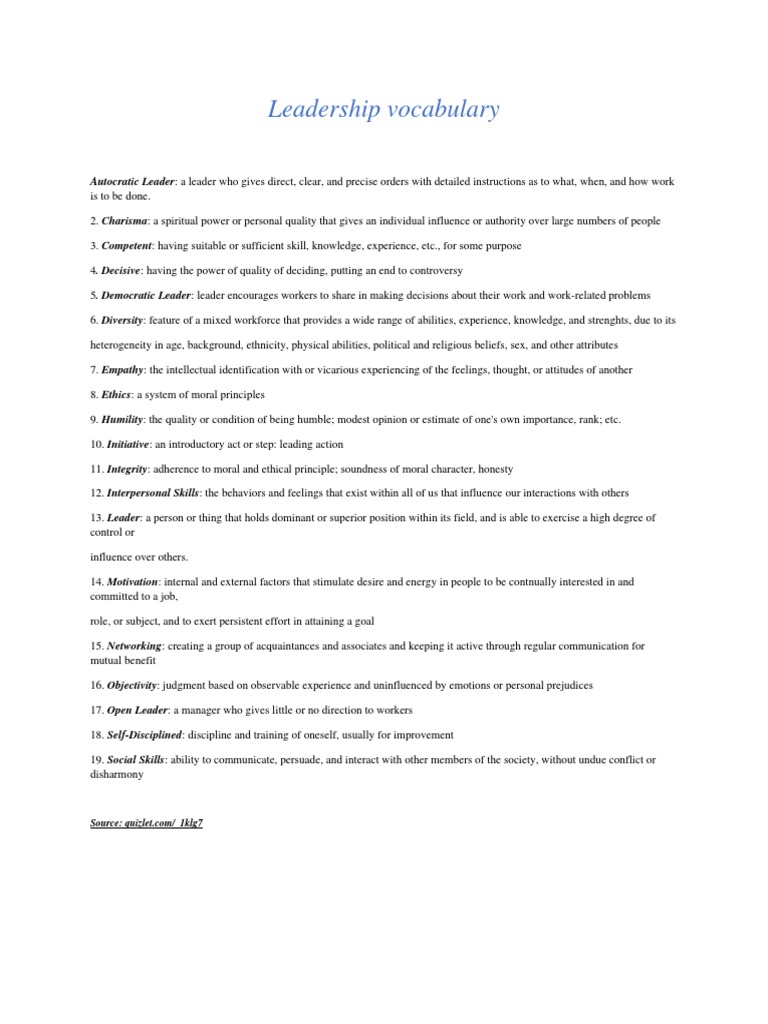 Leadership Vocabulary and Terms | PDF | Career & Growth