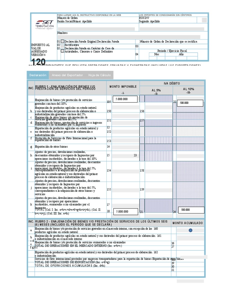 Formulario #120 IVA Versión 4 | PDF | Impuesto al valor agregado | Impuestos