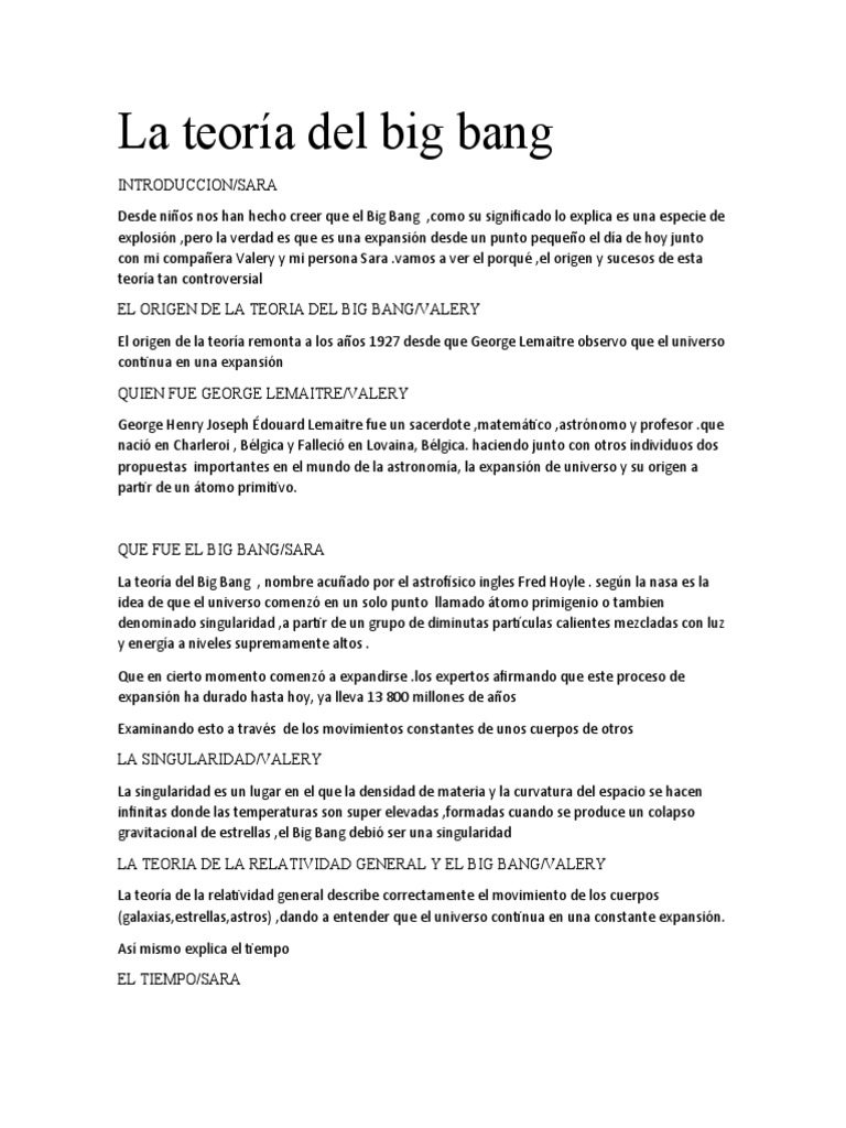 La Teoria Del Big Bang Pdf Universo Big Bang