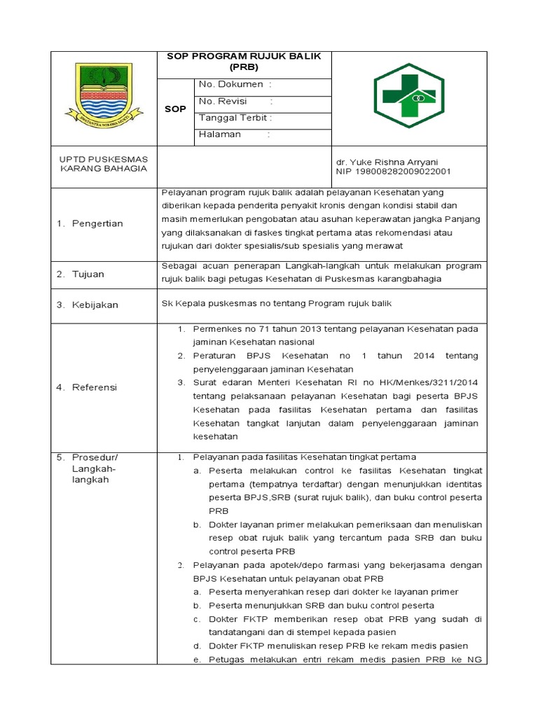 Sop Program Rujuk Balik (PRB) | PDF