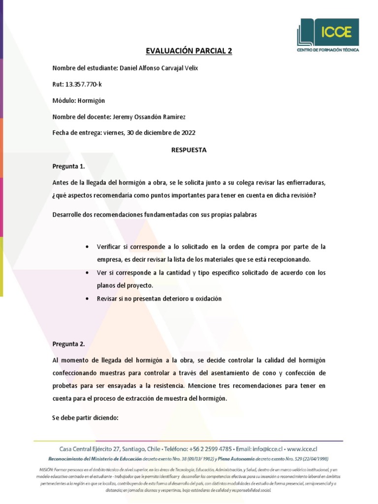 Evaluación Parcial 2 | Descargar gratis PDF | Hormigón | Ciencias fisicas