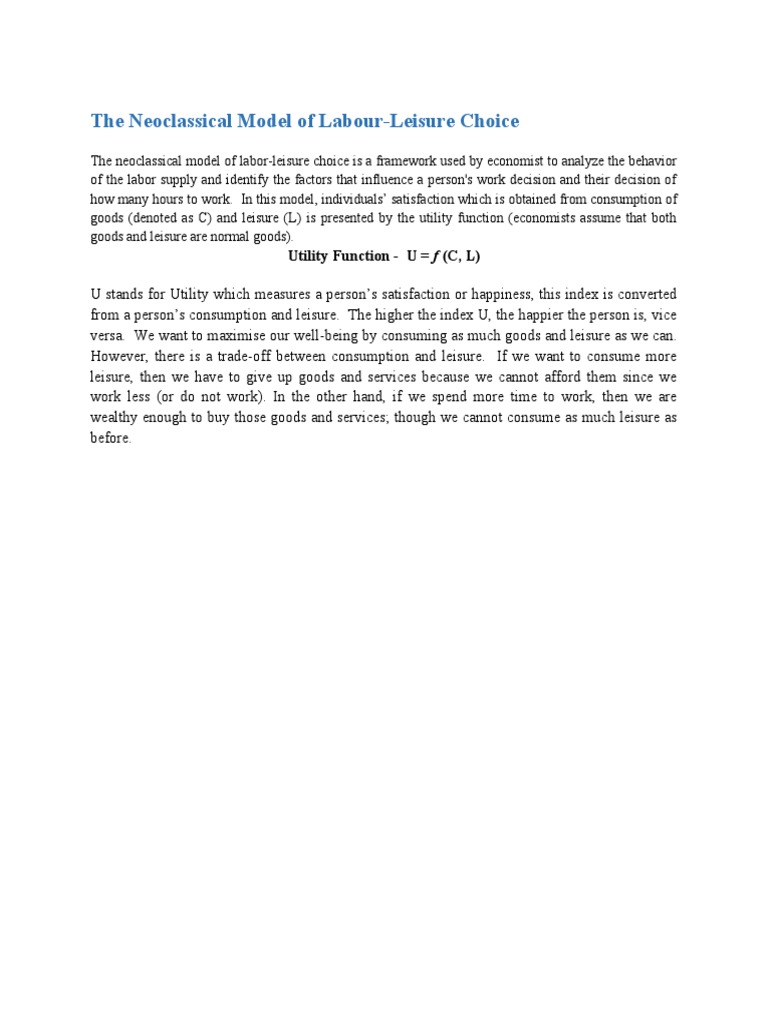 Neoclassical Labor-Leisure Model Explained | PDF