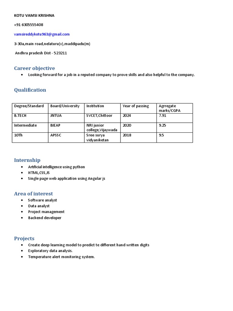 Vamsi RESUME | PDF Vamsi RESUME | PDF