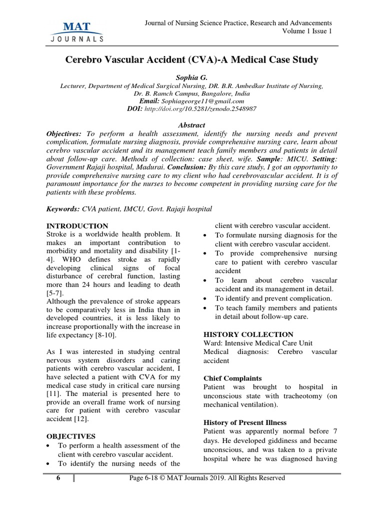 Cerebro Vascular Accident (CVA) - A Medical Case Study: Sophia G | PDF ...