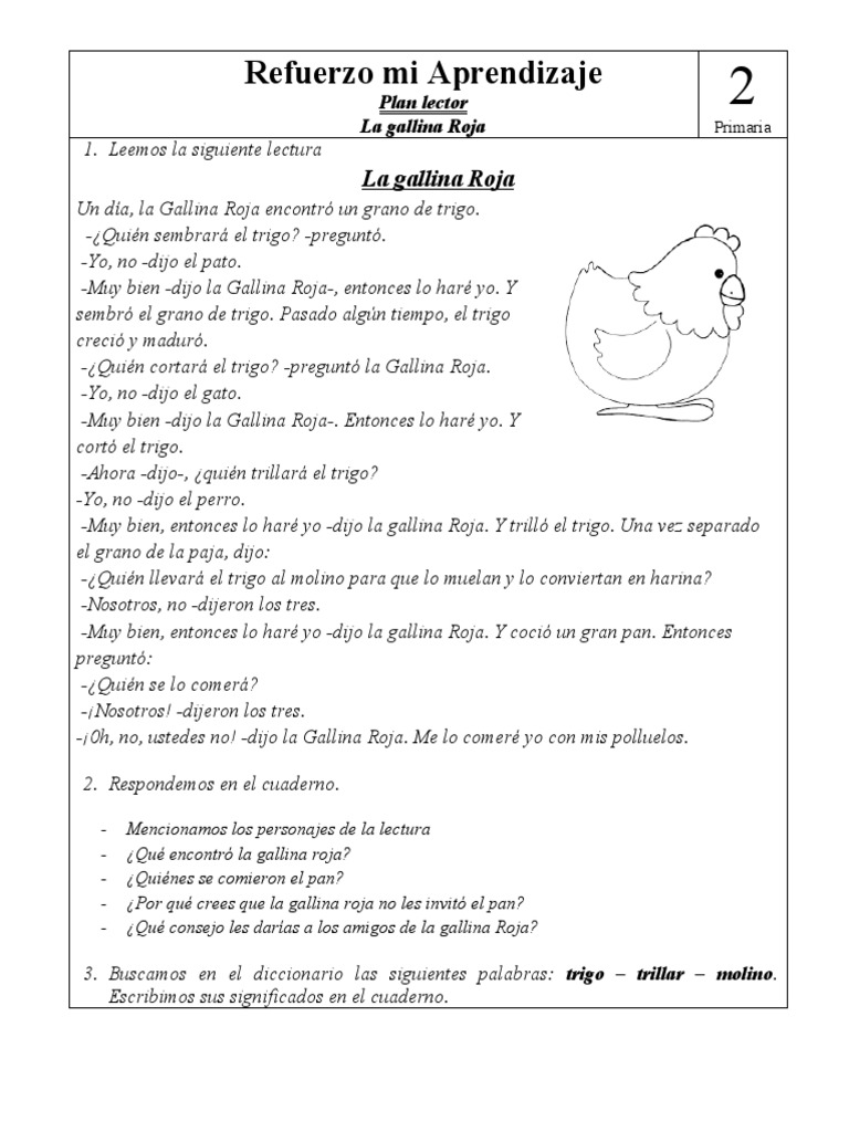 Actividades sobre la Gallina Roja | PDF