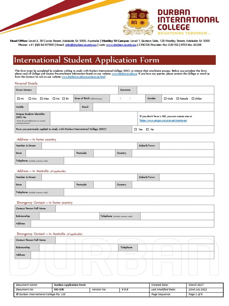 DIC - Application Form | PDF