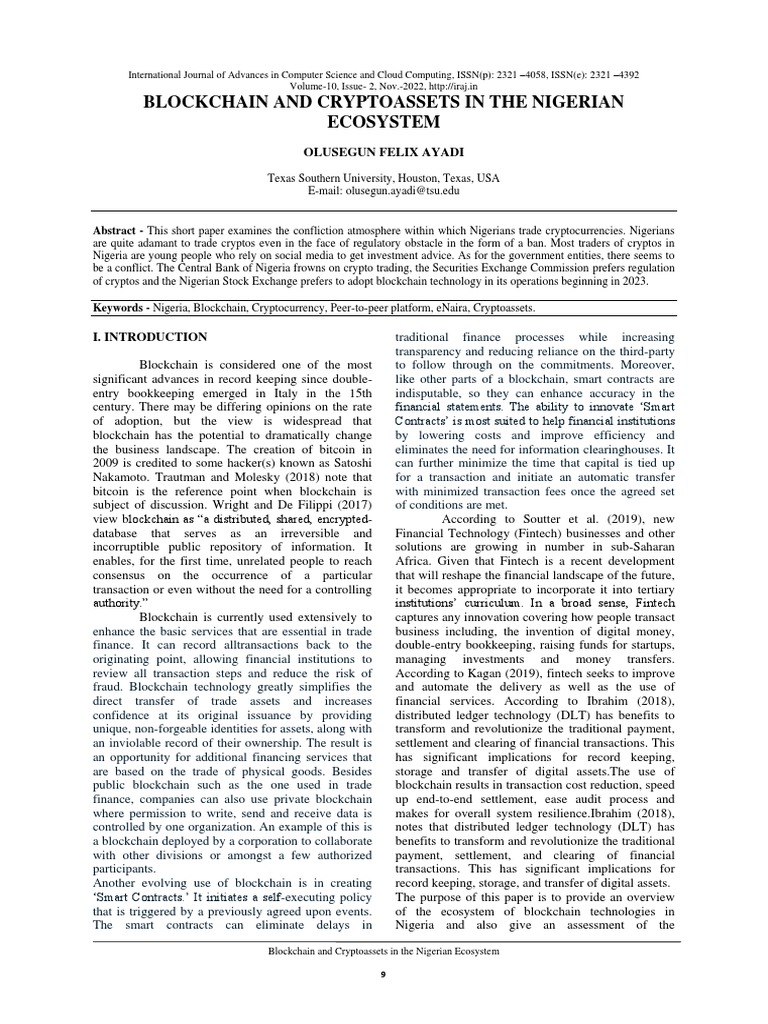 Blockchain and Cryptoassets in The Nigerian Ecosystem | PDF | Cryptocurrency | Bitcoin