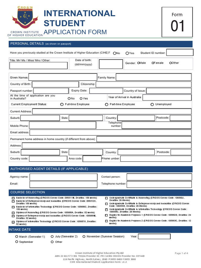 CIHE Application Form Blank | PDF | Disability | Travel Visa