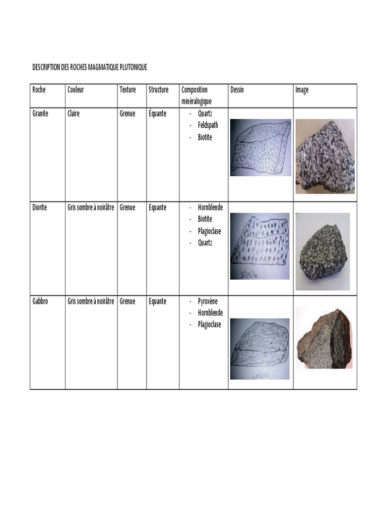 Types de Roches et Minéraux Décrits | PDF | Classification des minéraux ...