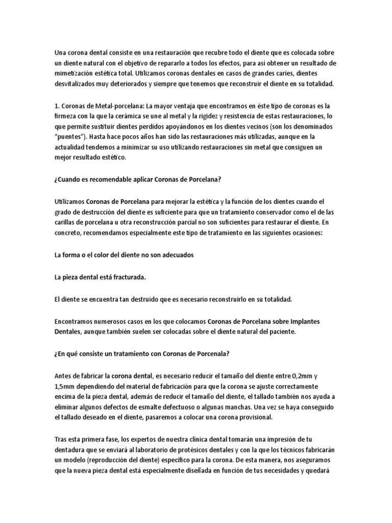 Coronas Dentales: Metal y Porcelana | PDF | Crecimiento personal y ...