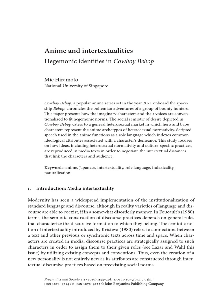 Anime and Intertextualities | PDF | Masculinity | Intertextuality