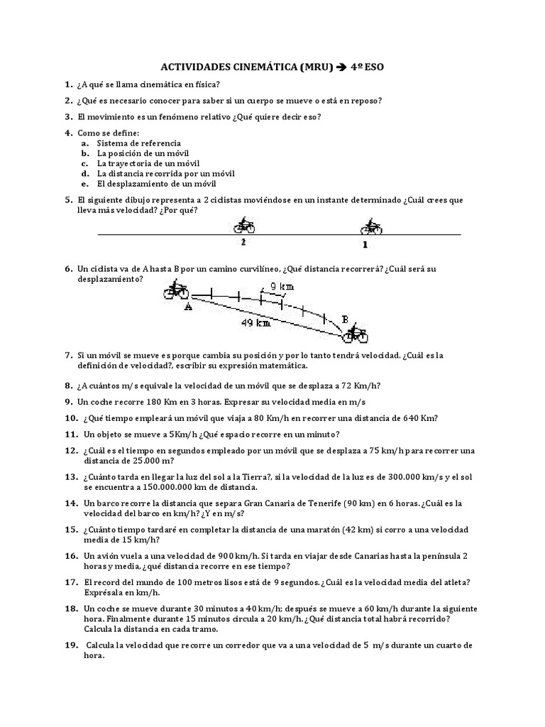 Cinemática (Ejercicios) | PDF | Velocidad | Cinemática