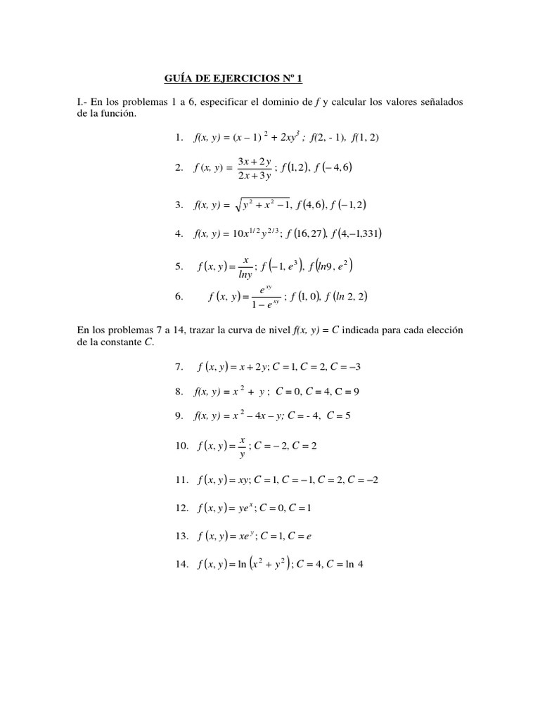 Guia Ejercicios N 1 Funciones en Dos Variables | PDF