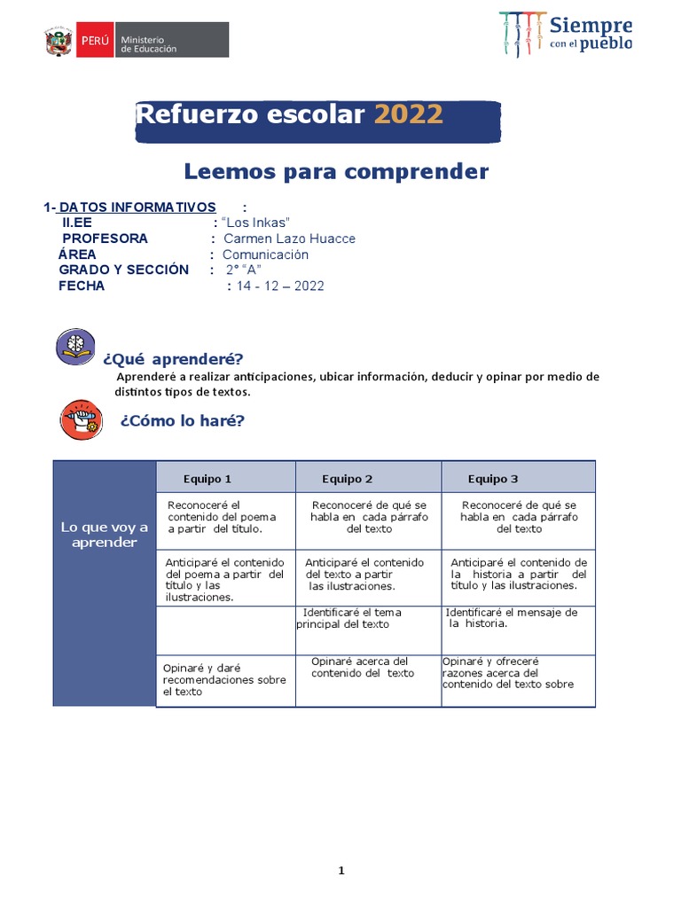 Sesión de Comunicación Refuerzo | PDF | Aprendizaje | Ciencia cognitiva
