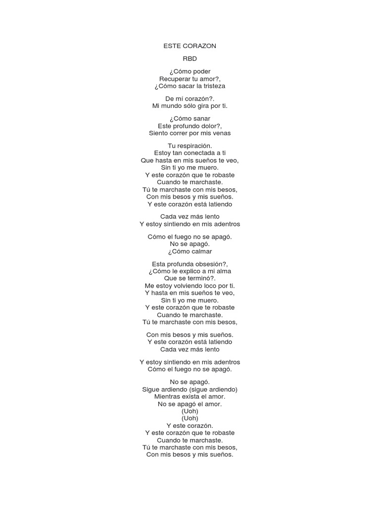 Este Corazon - RBD | PDF