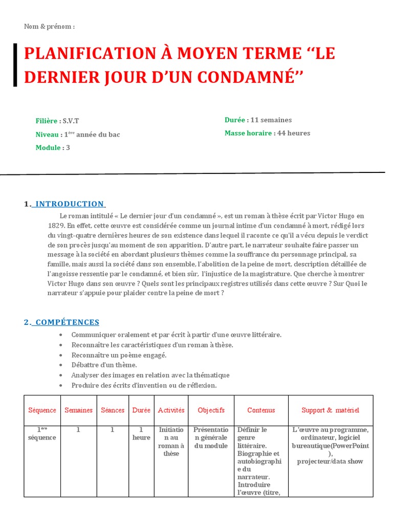 Analyse du roman "Le Dernier Jour" | PDF | Romans
