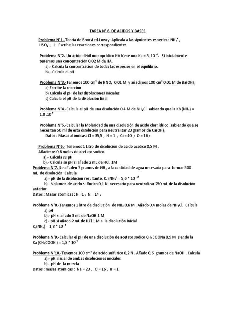 TAREA N.6 de Acidos y Bases | PDF