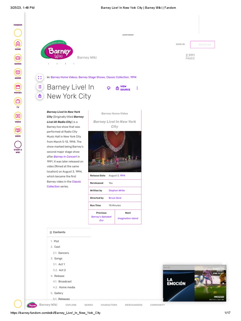 Barney Live! in New York City - Barney Wiki - Fandom I Love You | PDF ...