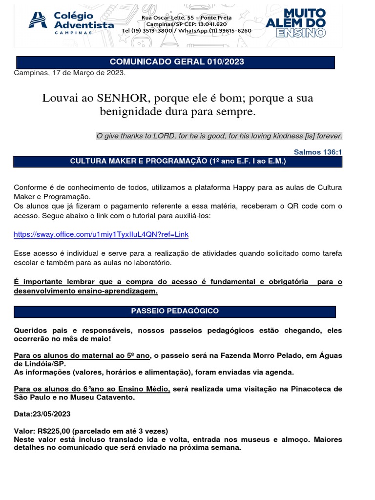 Comunicado Geral 010 PDF | PDF | Escolas