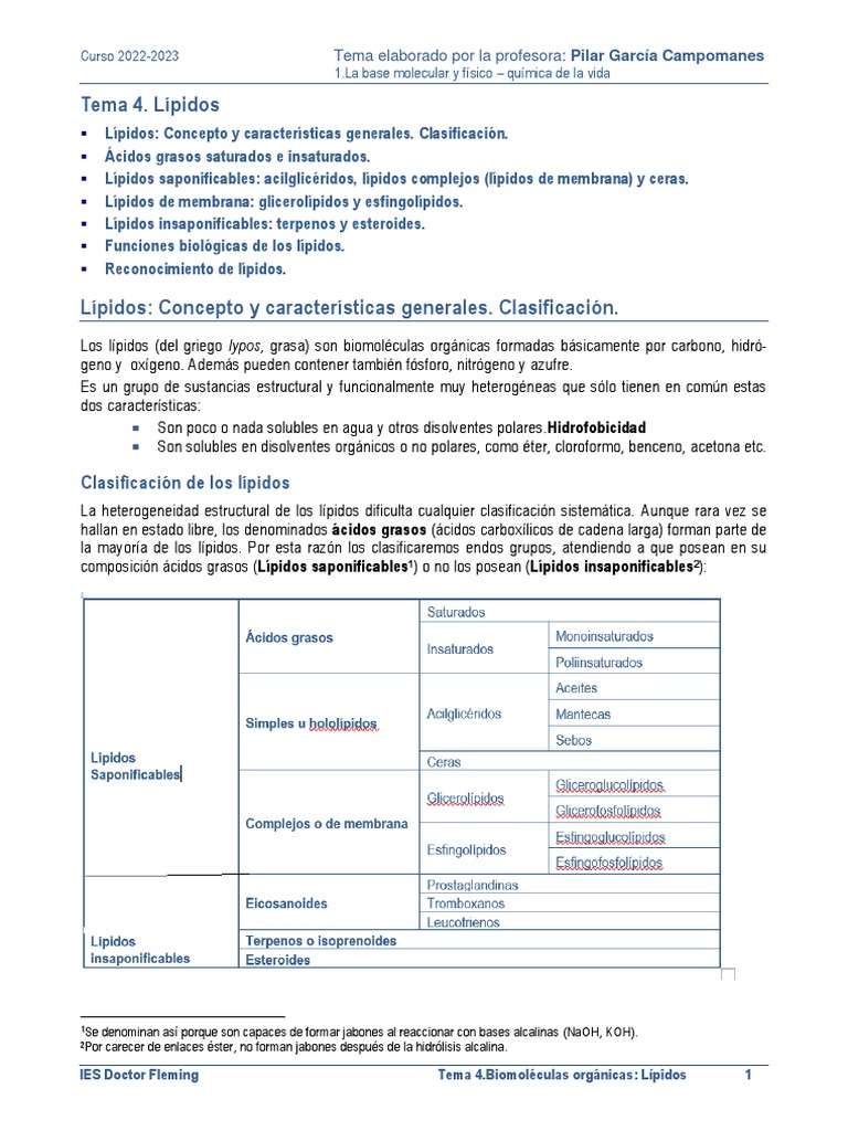 Tema 4. Lípidos Alumnos 22-23 | PDF | Lípido | Ácido graso