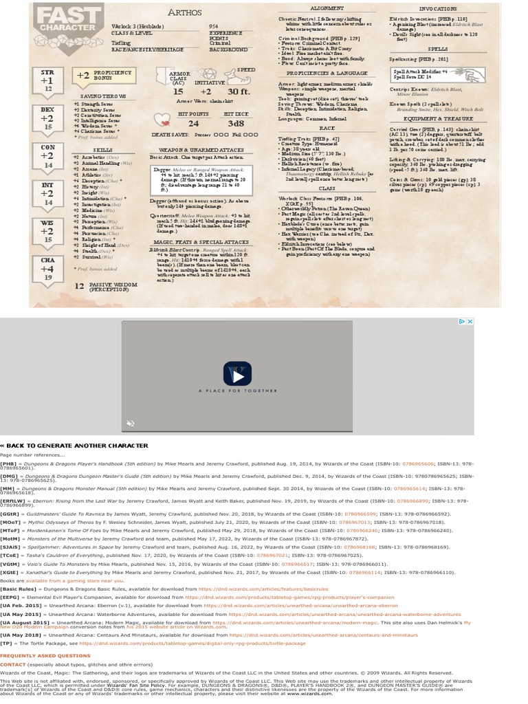 Fast Character D&D Character Maker Tiefling Warlock 3 (Hexblade) PDF | PDF | Wizards Of The ...