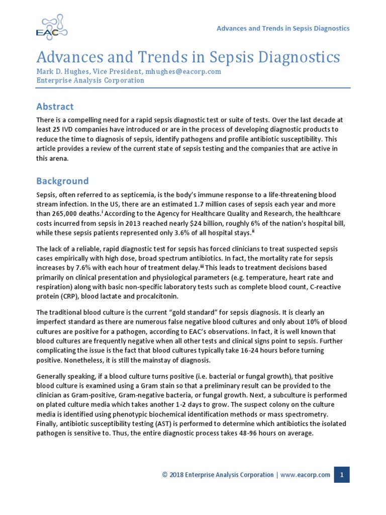 Advances and Trends in Sepsis Diagnostics PDF | PDF | Sepsis | Medical Diagnosis